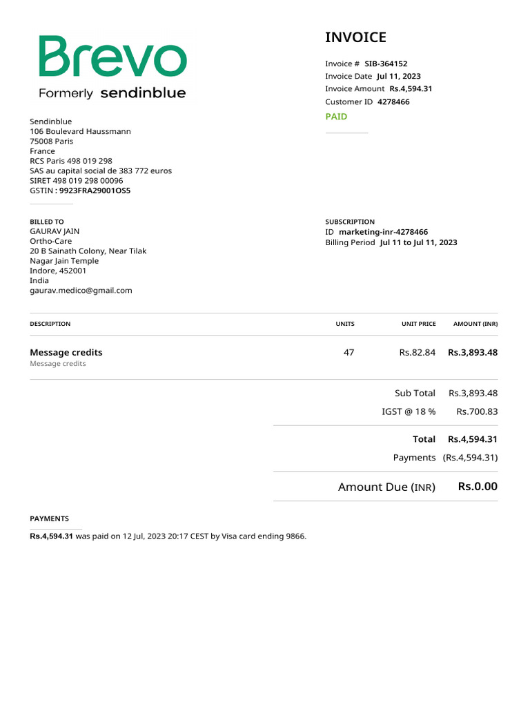 Invoice SIB 364152 | PDF | Payments | Banking Technology