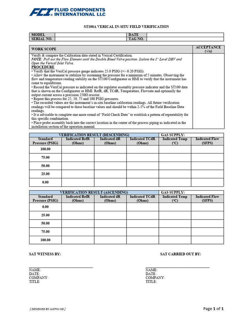 VERICAL TEST REPORT | PDF | Calibration | Pressure