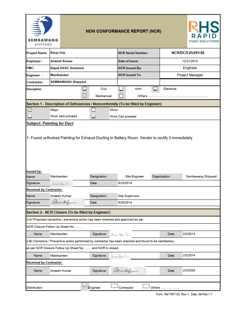 NCR Non Conformance Report 0017 | Download Free PDF | Electrical ...