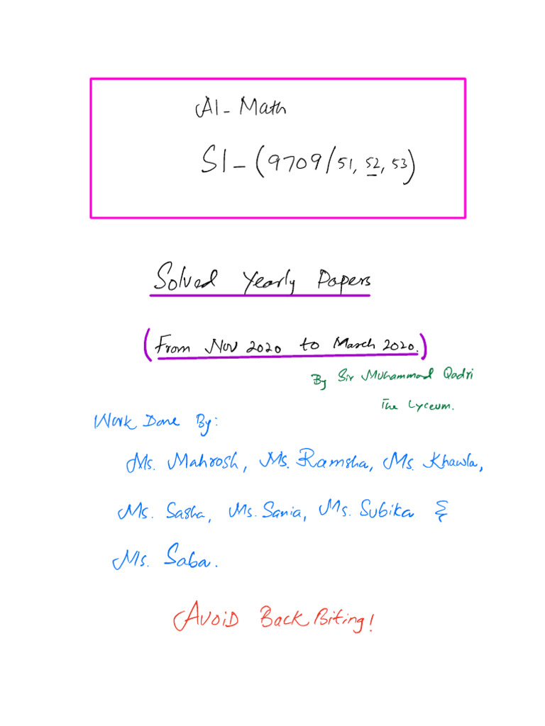 S1 Solved Yearly Papers of 2020. | PDF
