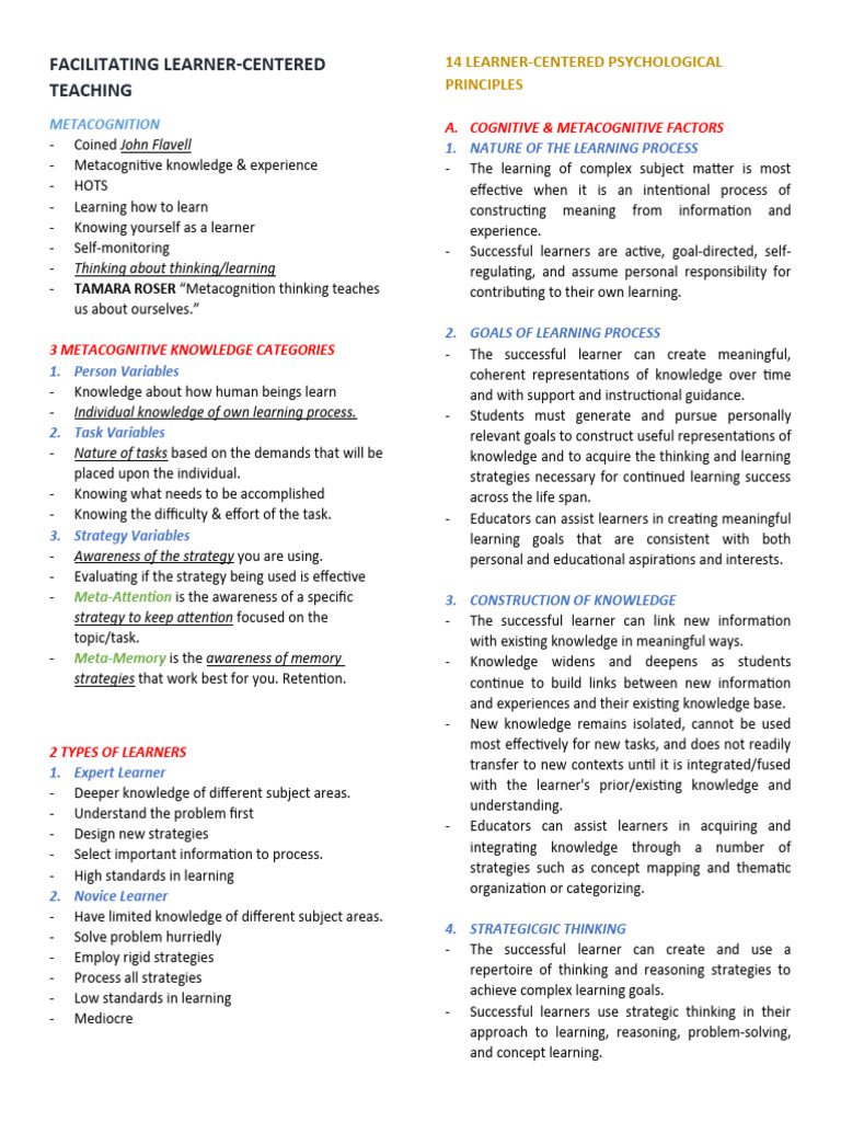 FACILITATING-LEARNER-CENTERED-TEACHING-NOTES | PDF | Classical ...