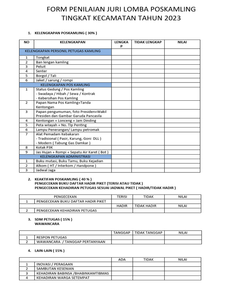 Form Penilaian Juri Lomba Poskamling | PDF
