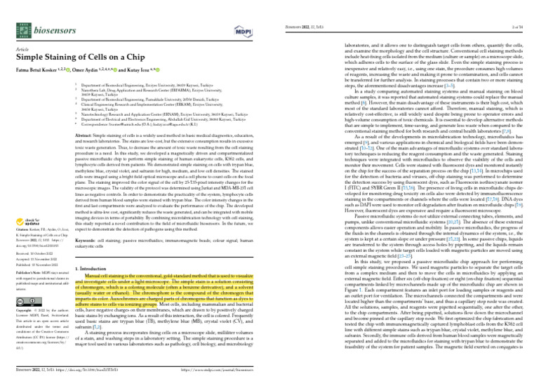 Biosensors: Simple Staining of Cells On A Chip | PDF | Microfluidics ...
