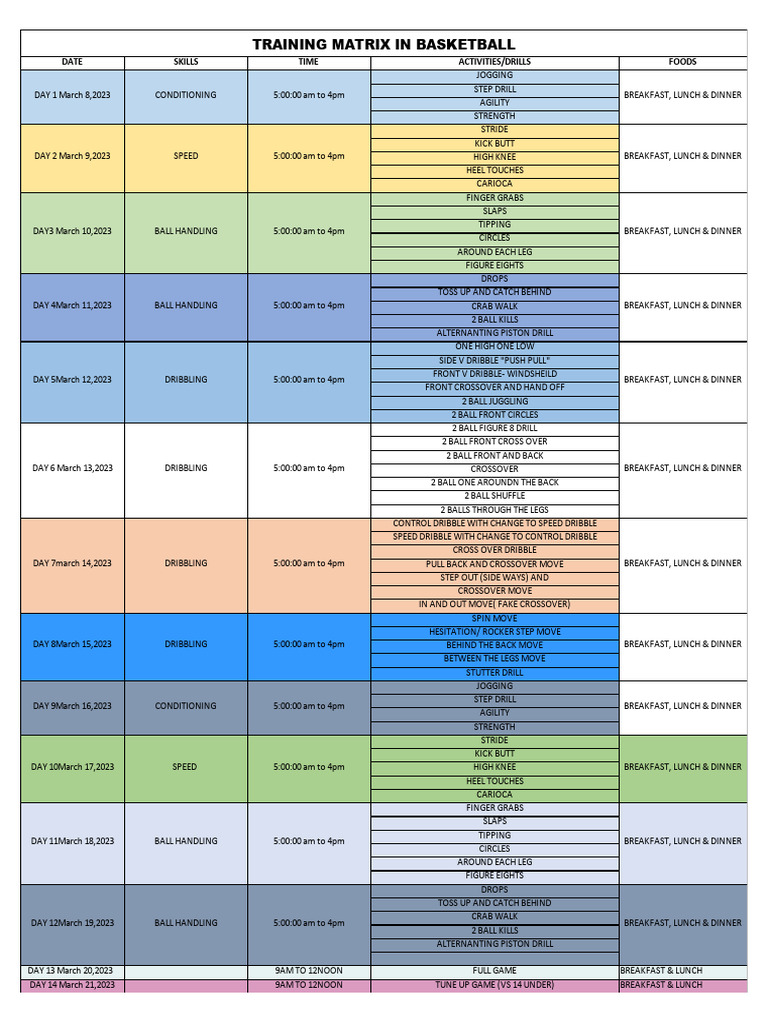 Training Matrix Basketball | PDF | Sports | Ball Games