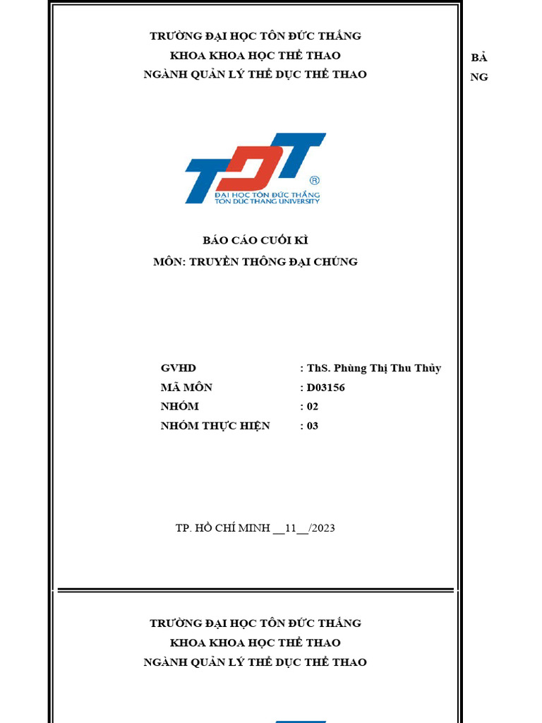 BÁO CÁO CUỐI KÌ - TTDC - N03 | PDF