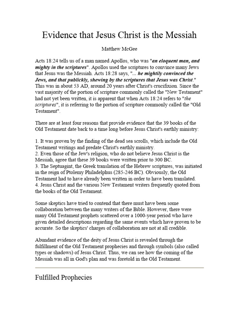 Jesus as the Fulfilled Messiah Evidence | PDF | Jesus | Bible Prophecy