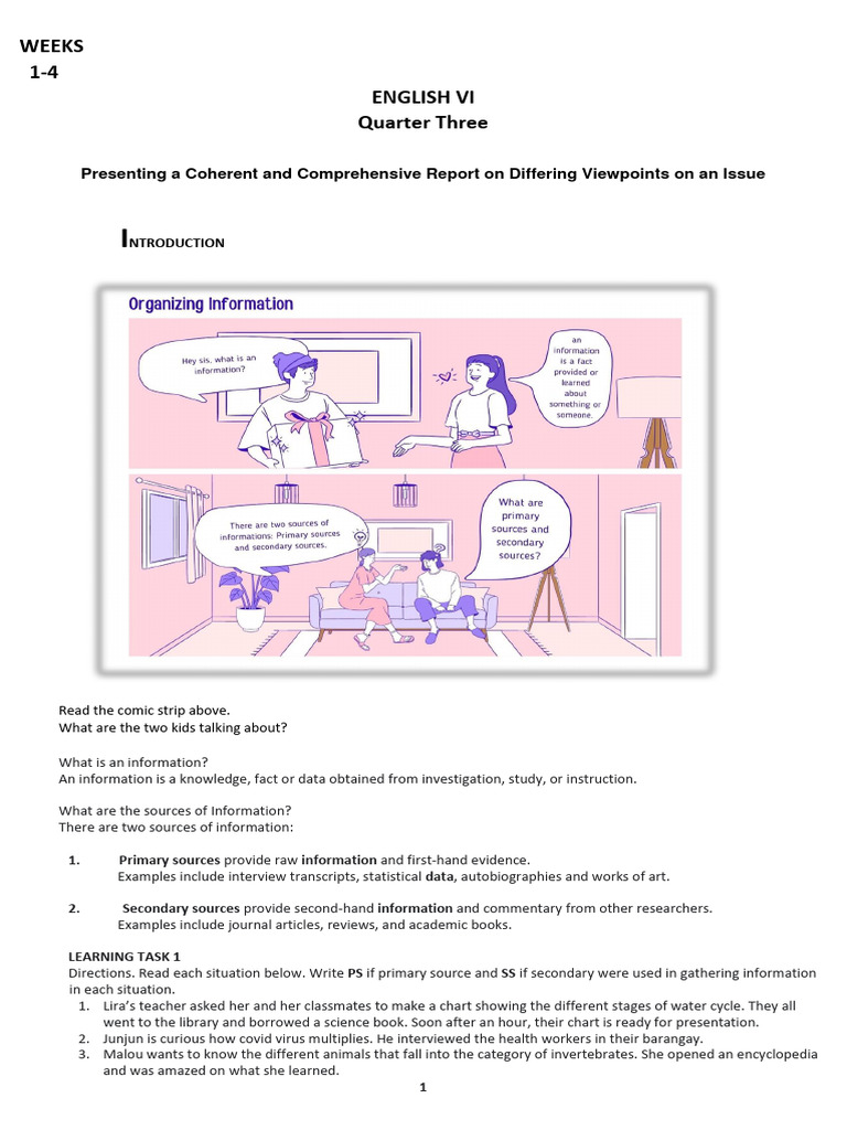 WEEK 1 English 6 - Q3 Organize Information From Secondary Sources | PDF ...