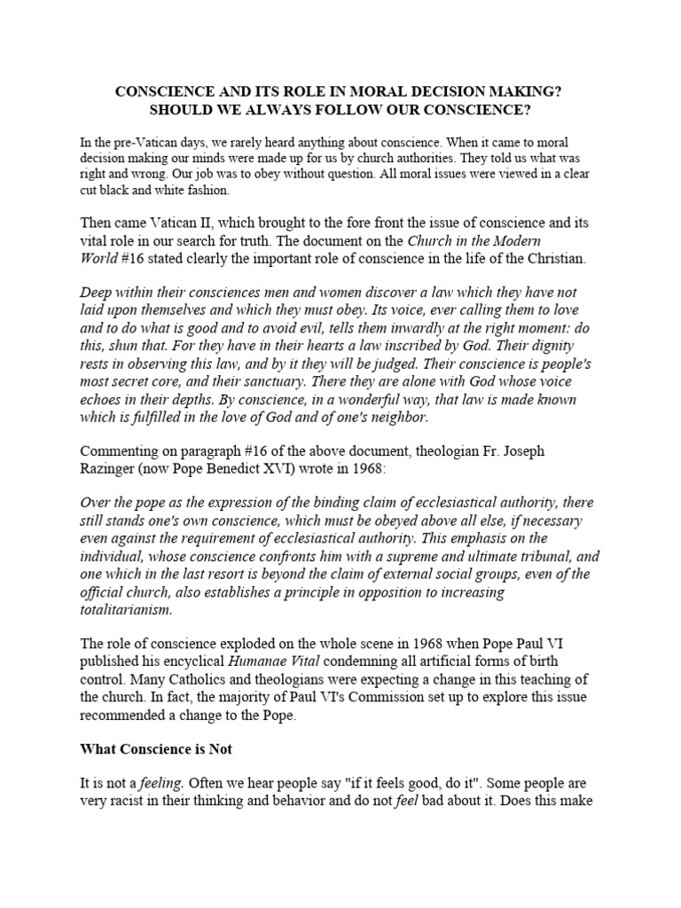 Conscience and Its Role in Moral Decision Making | PDF | Conscience ...