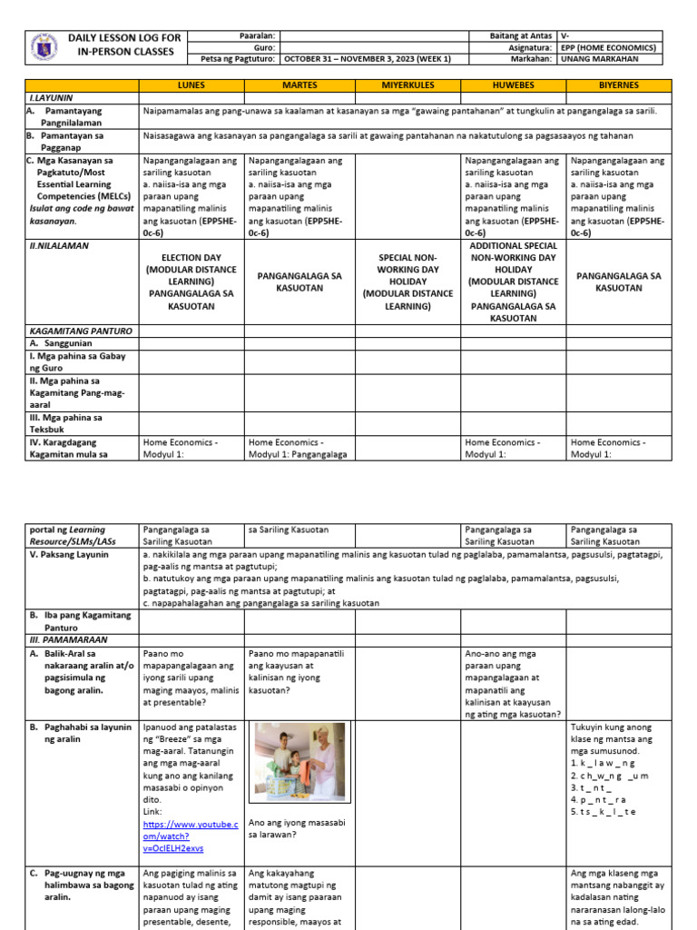 DLL EPP-HE (MELCs) W1 | PDF