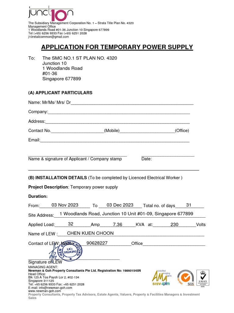 Application For Temporary Power Supply | PDF | Payments | Taxes