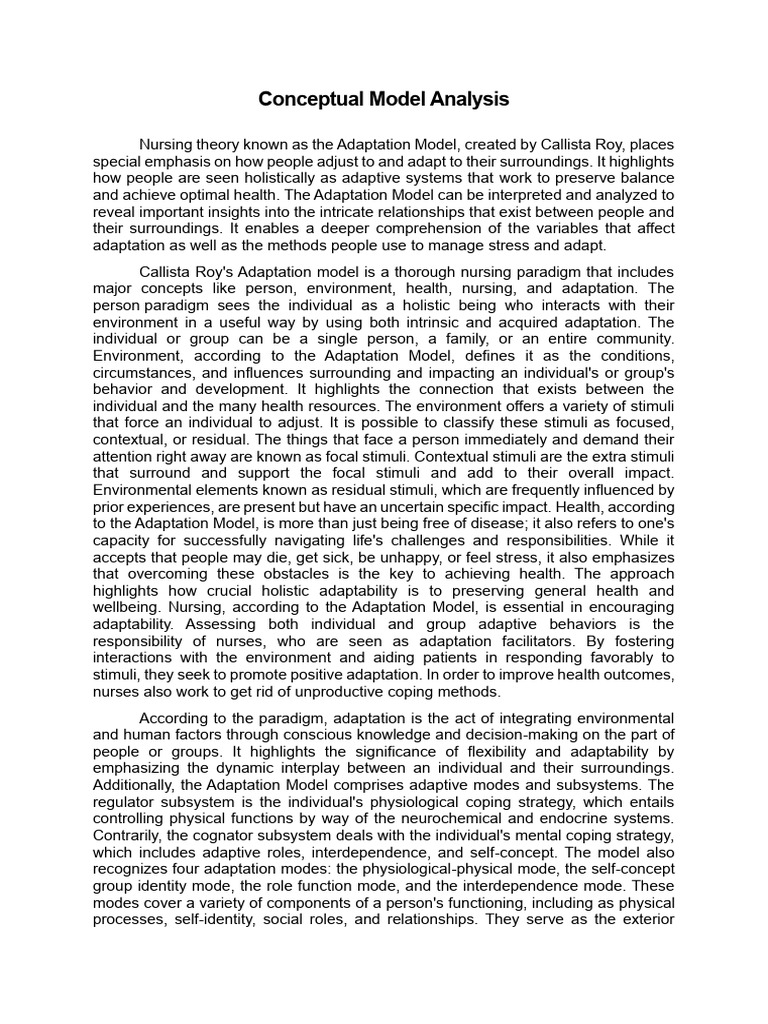 Adaptation Model Analysis | PDF | System | Nursing
