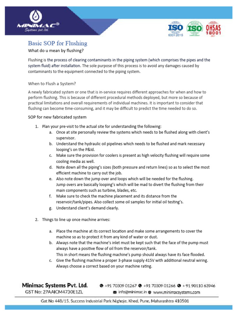 SOP For Flushing | Download Free PDF | Pump | Heat