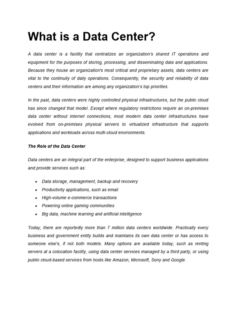 Understanding Data Centers and Their Functions | PDF