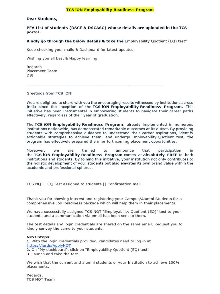 TCS iON Employability Readiness Program | PDF