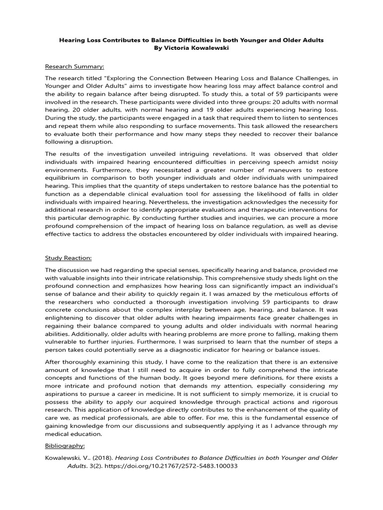 Hearing Loss and Balance Issues Study | PDF | Hearing Loss | Knowledge