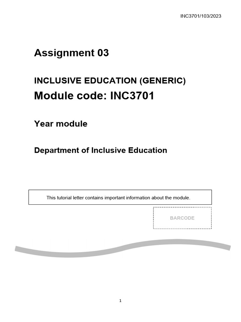 Assignment 3 Inc3701 | PDF | Inclusion (Education) | Learning