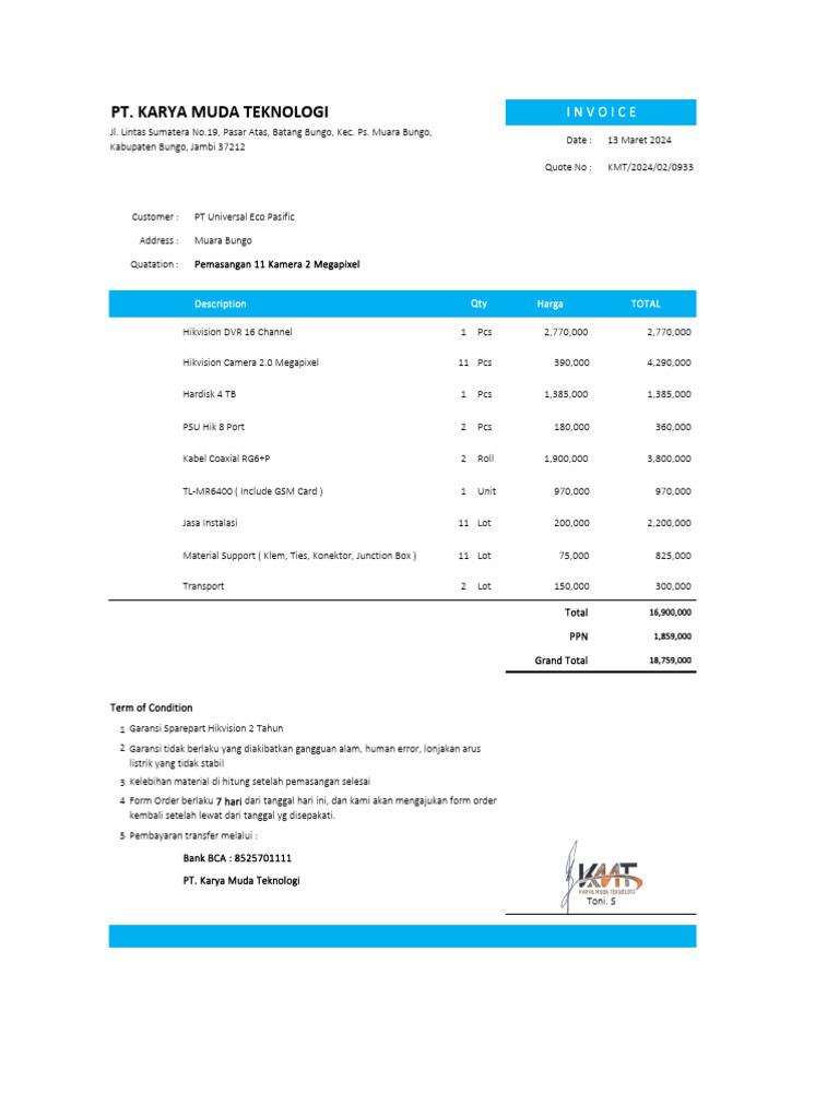 Invoice - Universal Eco Pasific | PDF