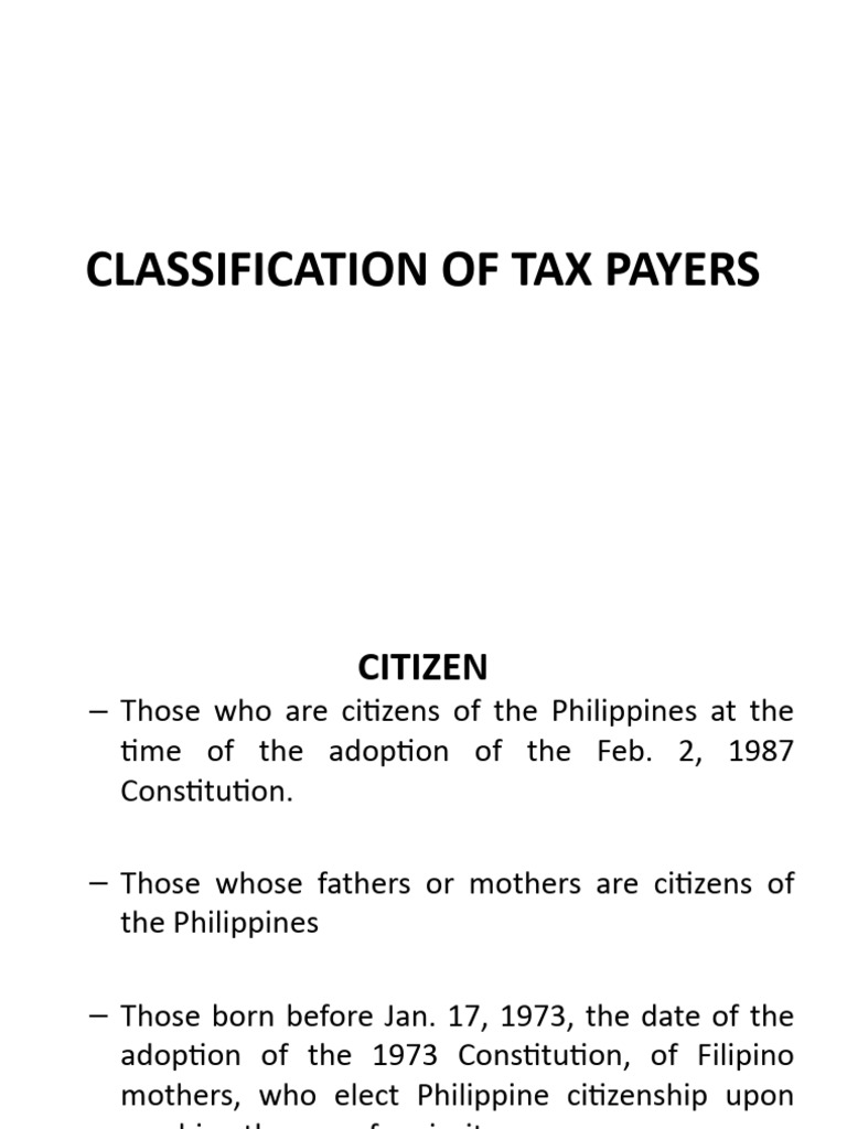 Taxpayer Classification in the Philippines | PDF | Citizenship ...