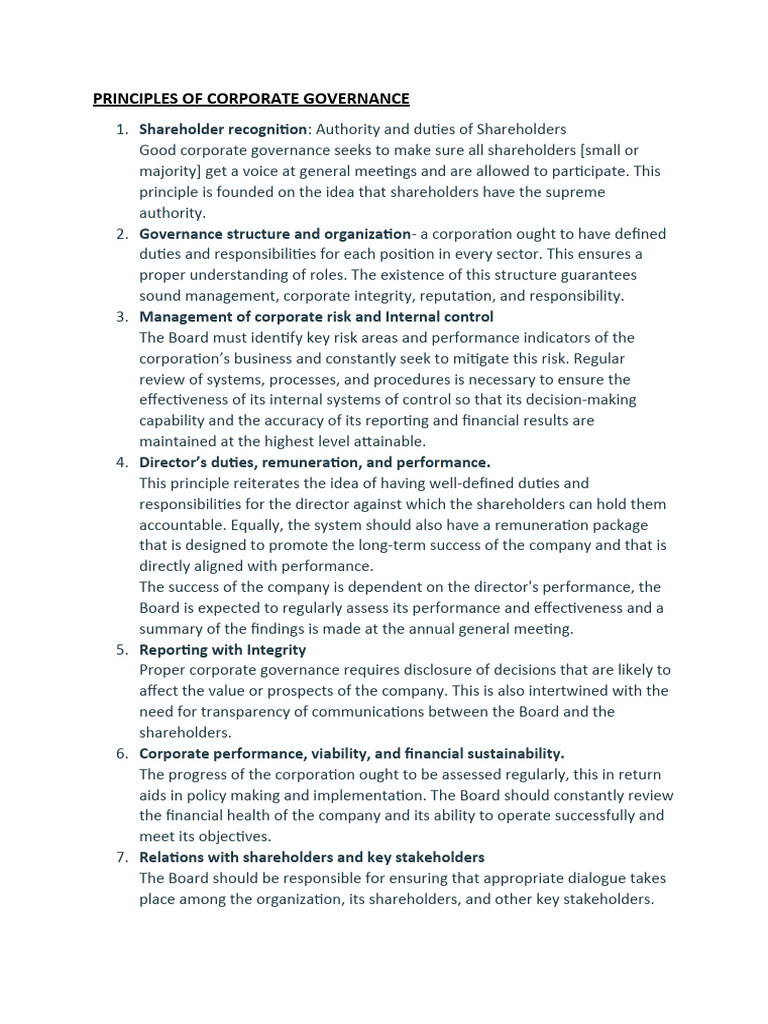 Principles of Corporate Governance | PDF | Governance | Corporate ...