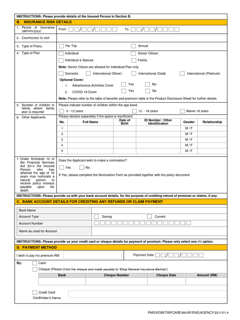 Form TRIP | PDF | Cheque | Insurance