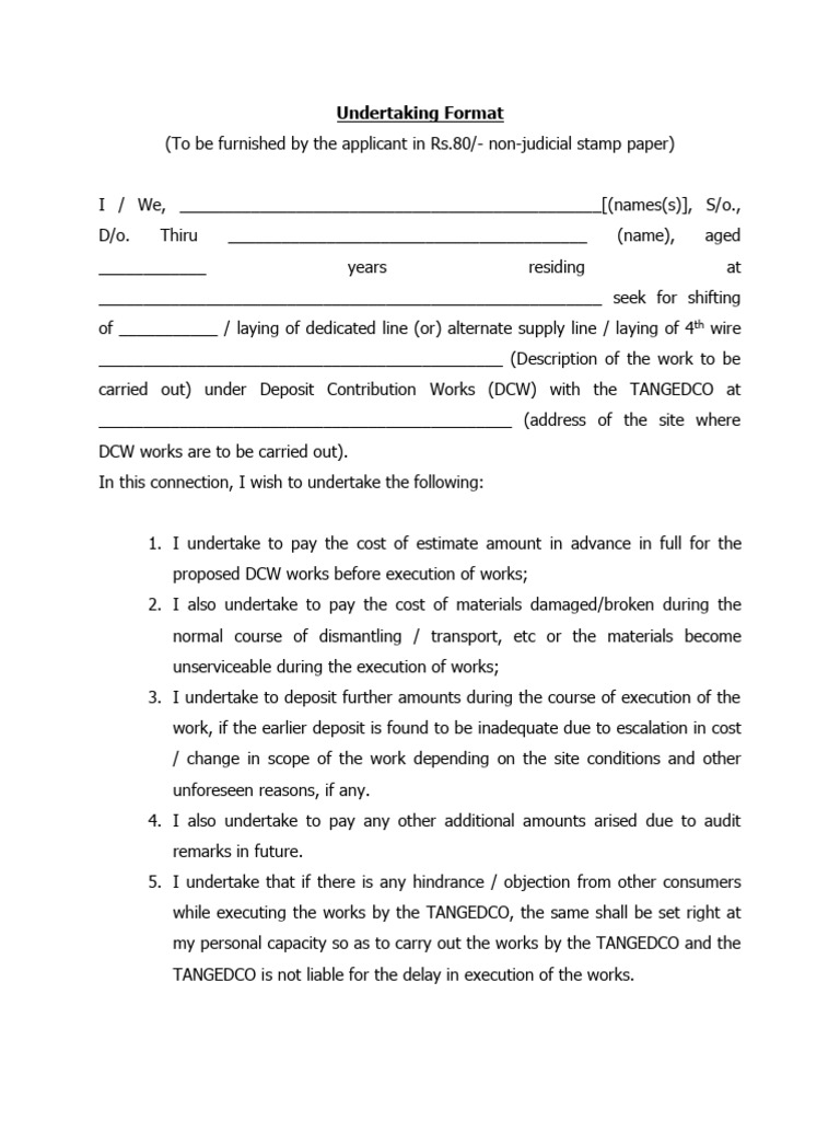 TANGEDCO Meter Shifting Undertaking Form | PDF | Law