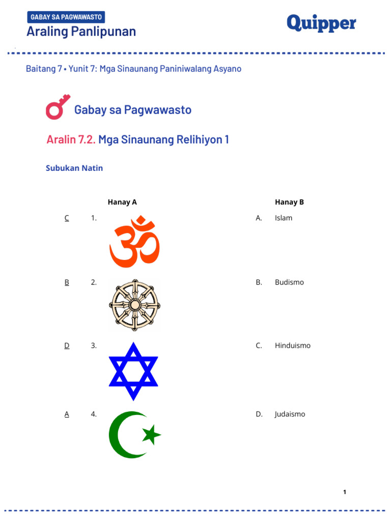 ME AP 7 Q2 0702 Mga Sinaunang Relihiyon 1 A AK | PDF