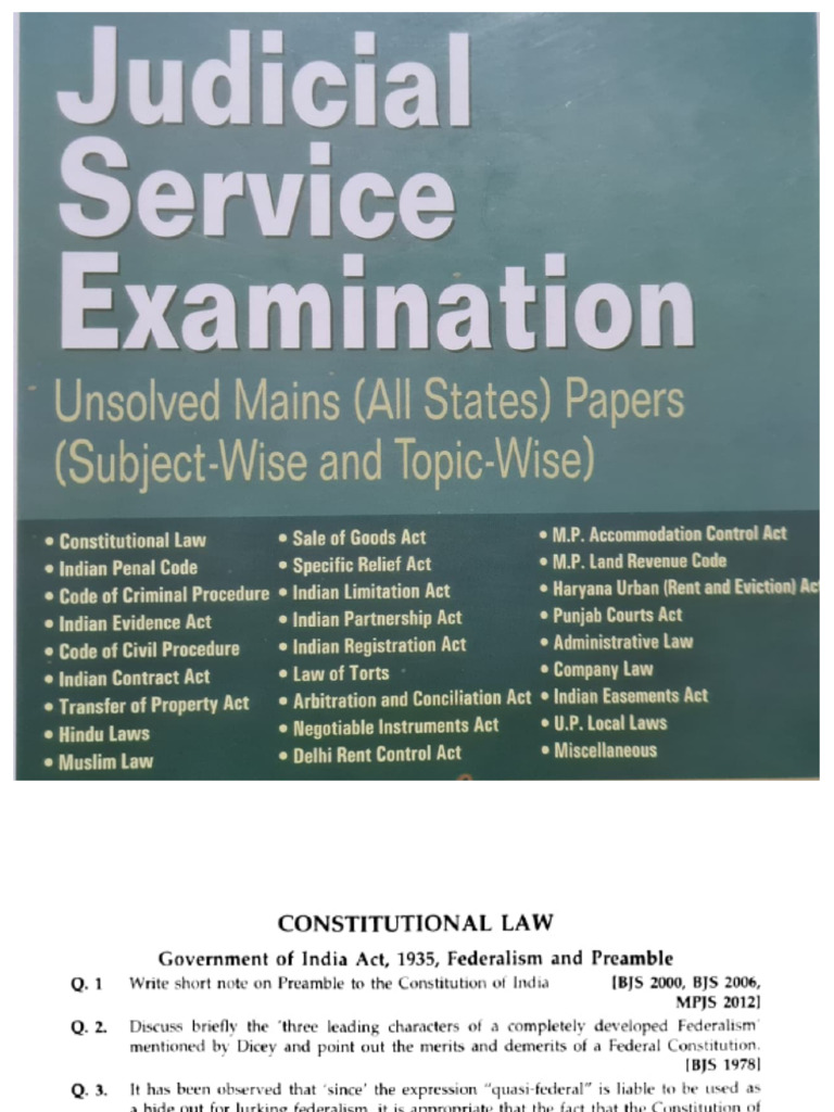 Questions Paper All States Judicial Service Examination Unsolved | PDF