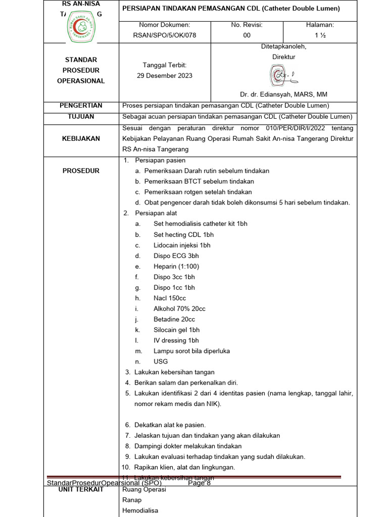 Persiapan Tindakan Pemasangan CDL | PDF