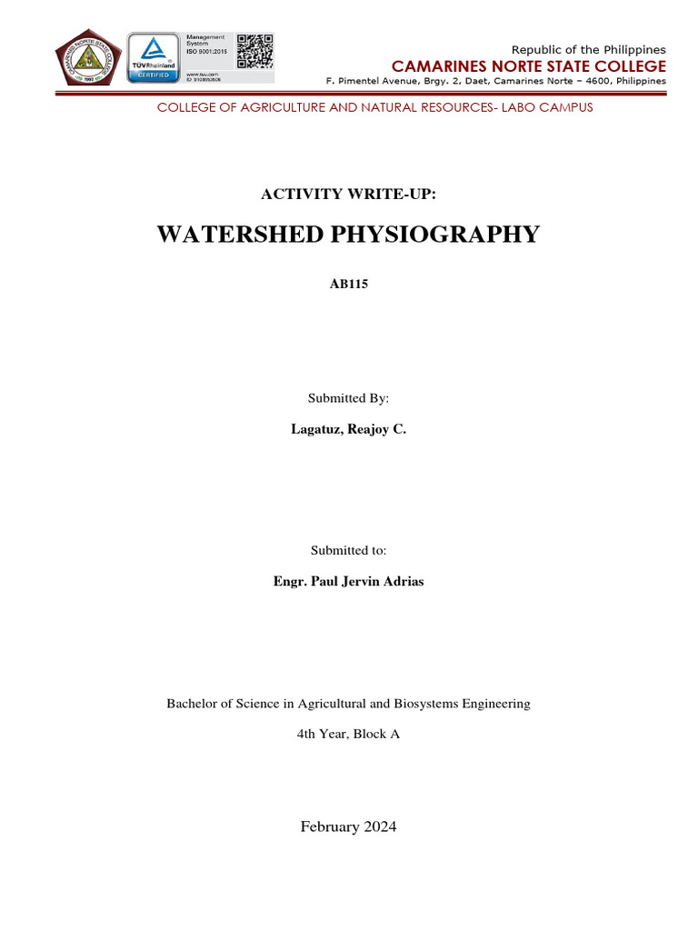 Physiography Write Up - Reajoy | PDF | Drainage Basin | Stream