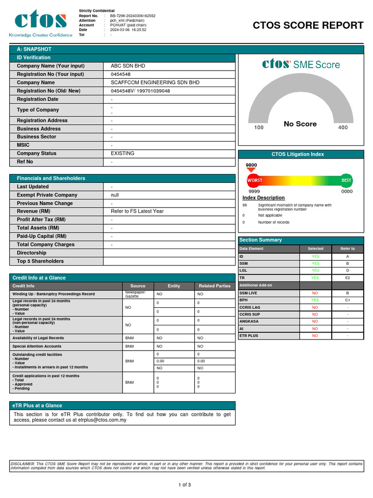 Sample Ctos Score Report Company | PDF | Economies | Business Economics
