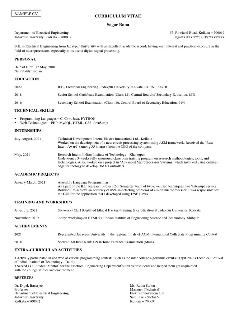 Sample Curriculum Vitae | Download Free PDF | Software Development ...