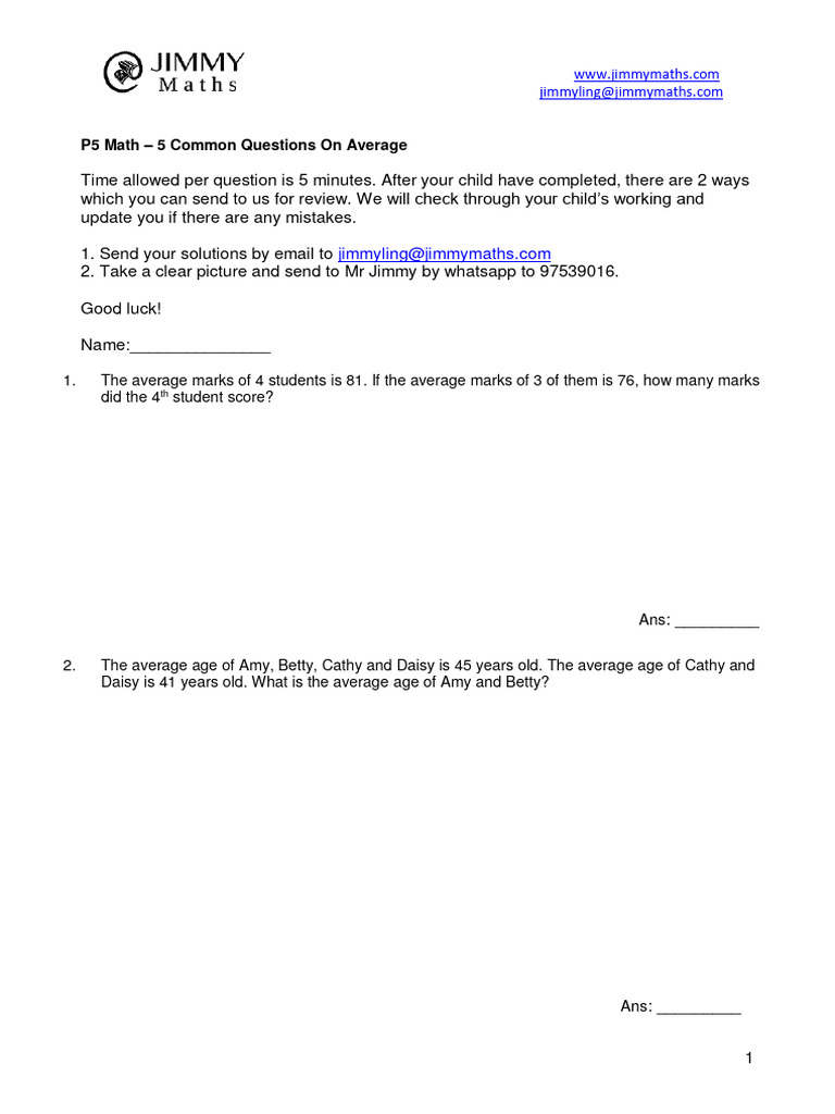 5_Common_Questions_on_Average_Jimmy_Maths | PDF | Mathematics