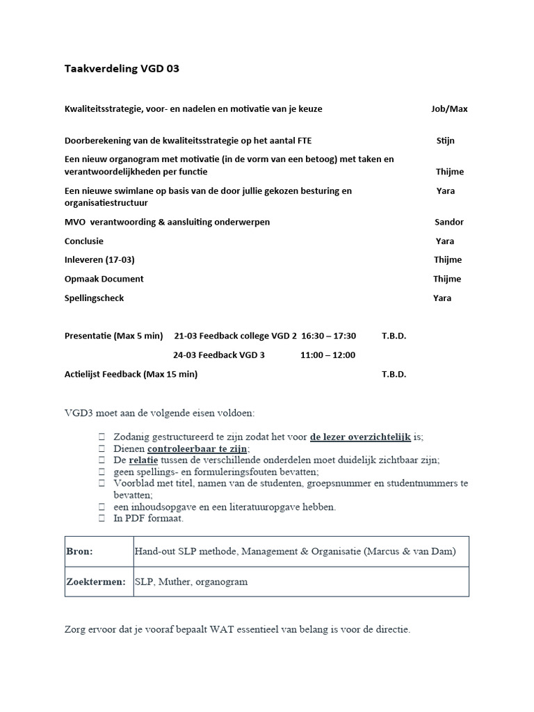 Taakverdeling VGD 03 | PDF