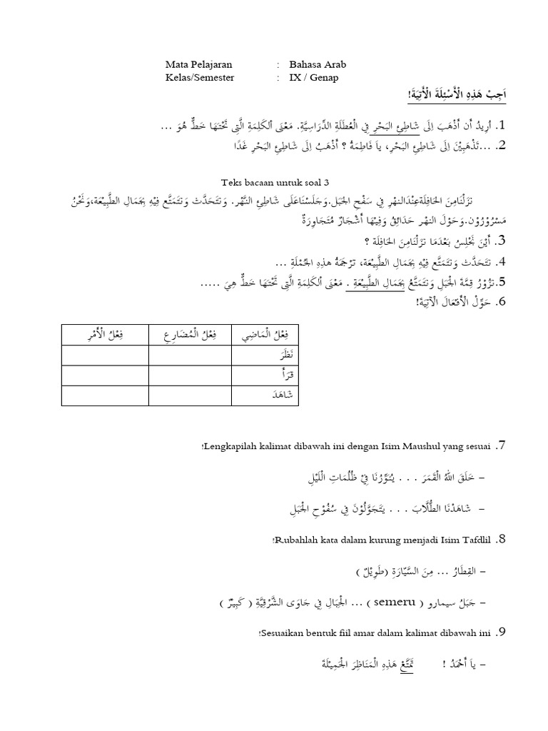 Bahasa Arab Kelas 9 | PDF