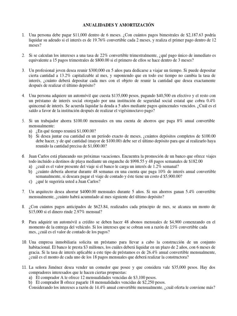 Ejercicios de Anualidades | PDF | Interés | Bancos