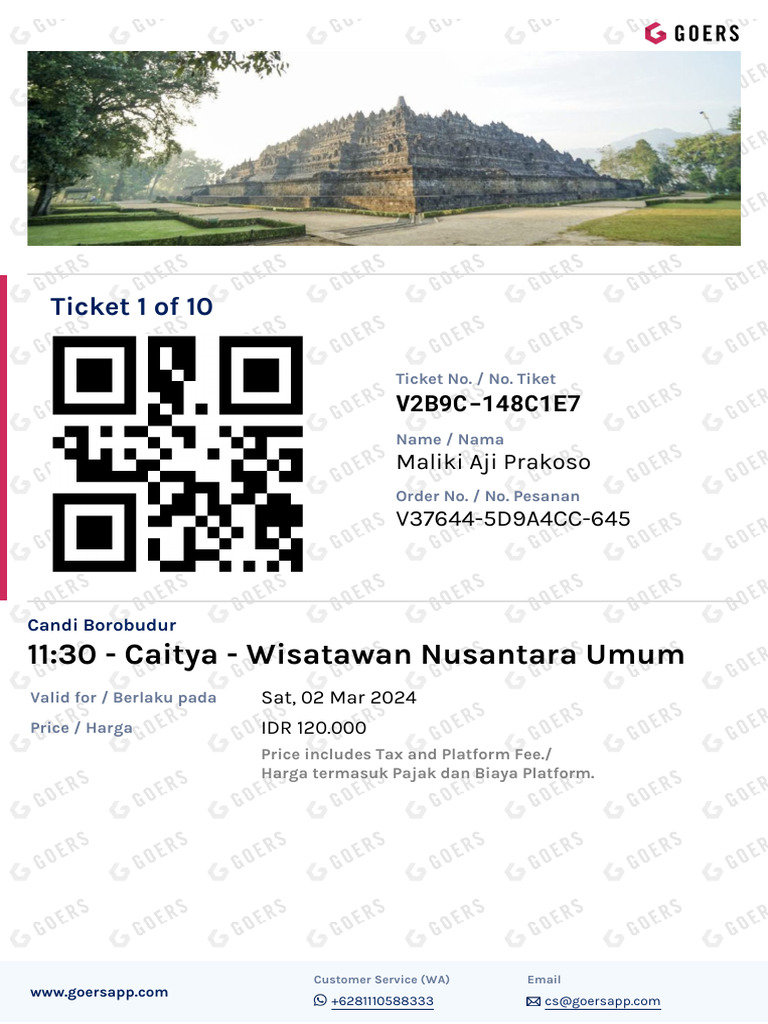 (Venue Ticket) 11 - 30 - Caitya - Wisatawan Nusantara Umum - Candi ...