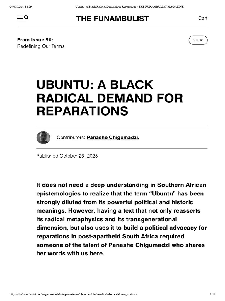 Ubuntu - A Black Radical Demand For Reparations - THE FUNAMBULIST ...