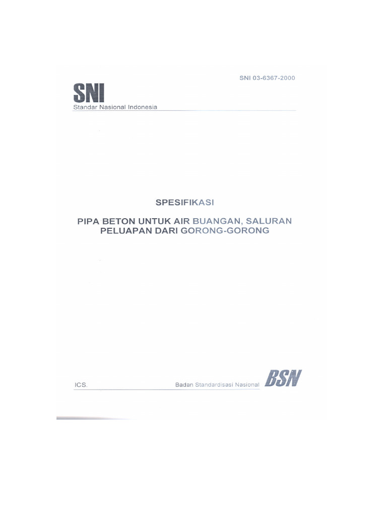Sni 03-6367-2000 Pipa Beton Air Buangan | PDF