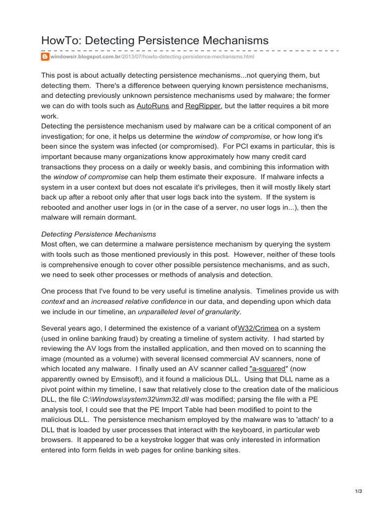 HowTo Detecting Persistence Mechanisms | PDF | Windows Registry | Malware