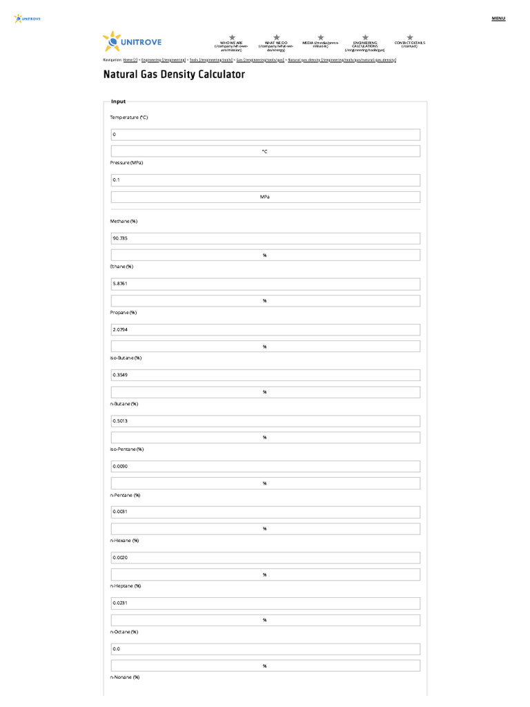 Natural Gas Density Calculator - Unitrove | PDF | Natural Gas | Gases Natural Gas Density Calculator - Unitrove | PDF | Natural Gas | Gases