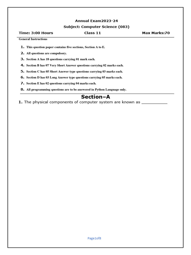 Class 11 Final Paper 2023 24 Pdf String Computer Science Cybercrime