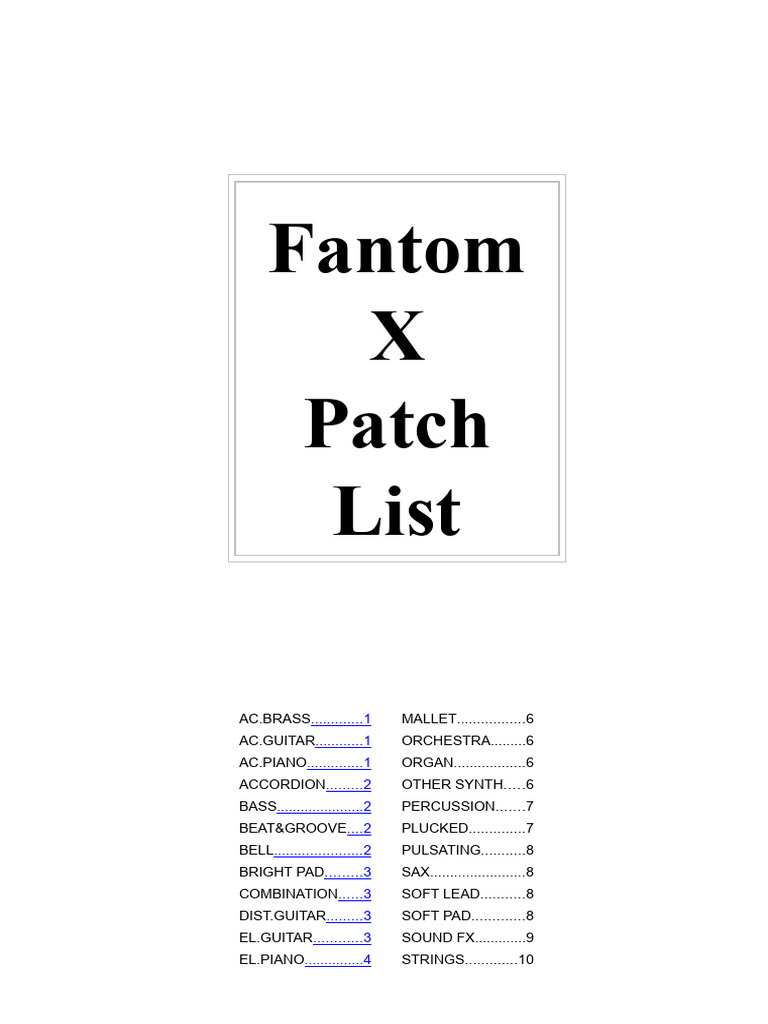 Patch List - Category | PDF | Saxophone | Guitars