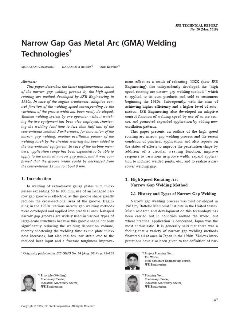 Narrow Gap Gas Metal Arc (GMA) Welding Technologies: Abstract | PDF ...