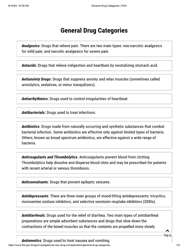 General Drug Categories - FDA | Download Free PDF | Cough | Analgesic
