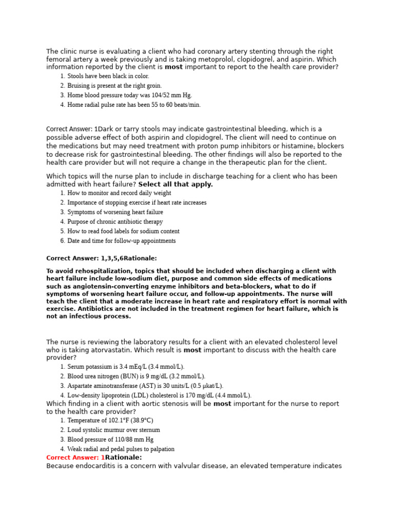 Cardio Questions | PDF | Myocardial Infarction | Hypertension