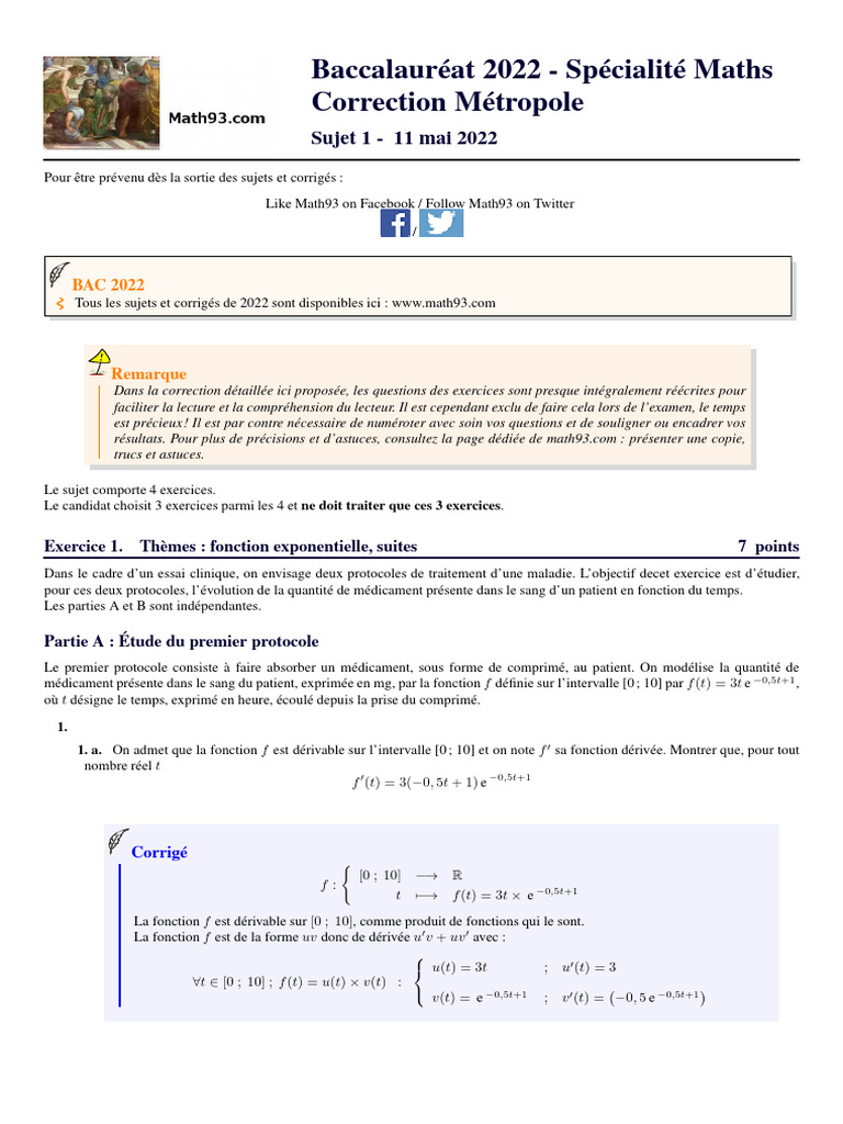 Bac 2022 Maths Metropole Sujet1-Corr | PDF