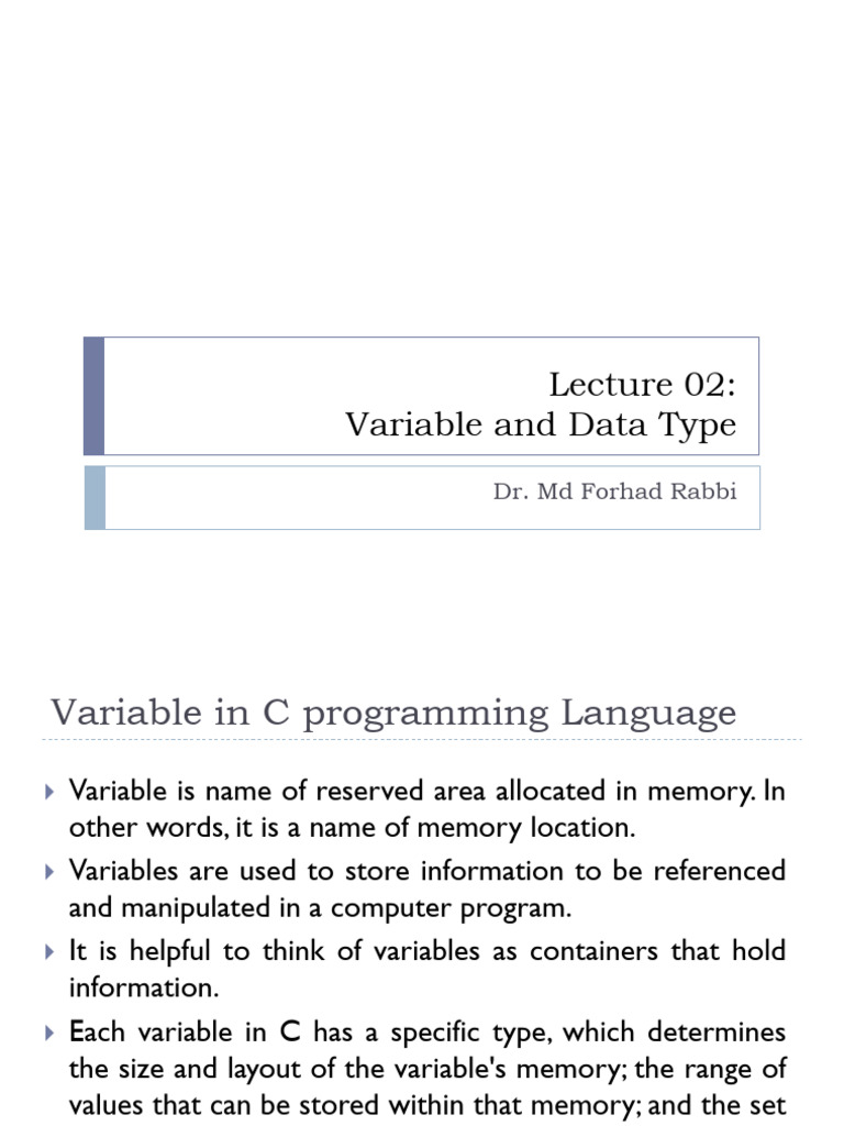 C programming Lecture 02 | PDF | Variable (Computer Science) | Integer ... C programming Lecture 02 | PDF | Variable (Computer Science) | Integer ...