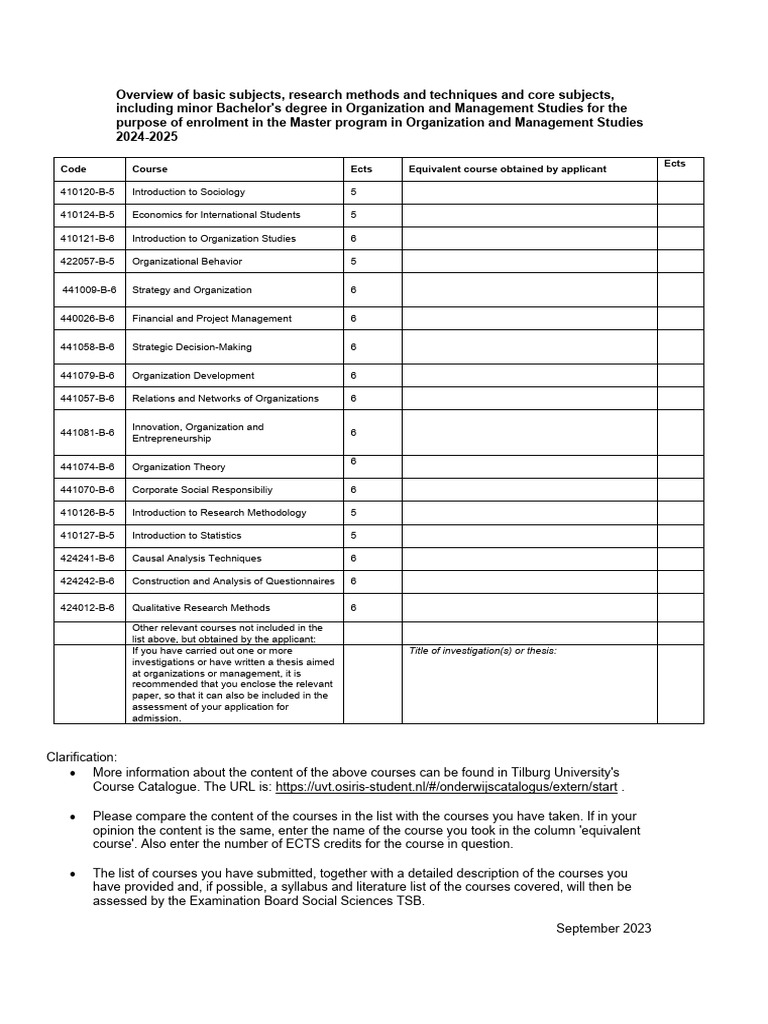 Organisation and Management Studies 2024-2025 (ENG) Course list ...