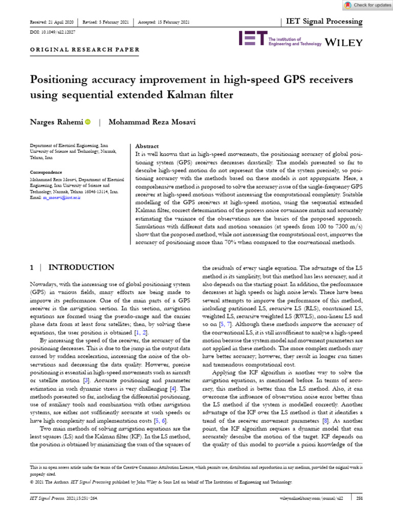 Positioning Accuracy Improvement in High Speed GPS Receivers Using Sequential Extended Kalman ...