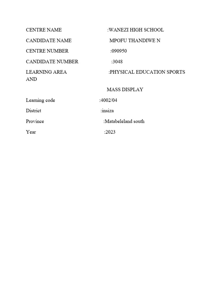 Mpofu Thandiwe N Pe Project. | PDF